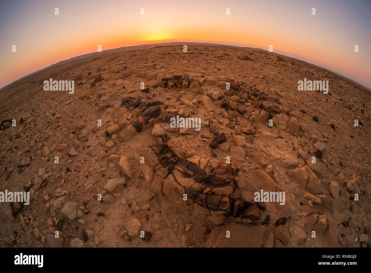 fish eye view of sunset over the desert Stock Photo - Alamy