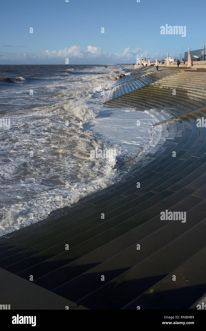 Coastal sea defences, concrete stepped revetment protects cleveleys ...