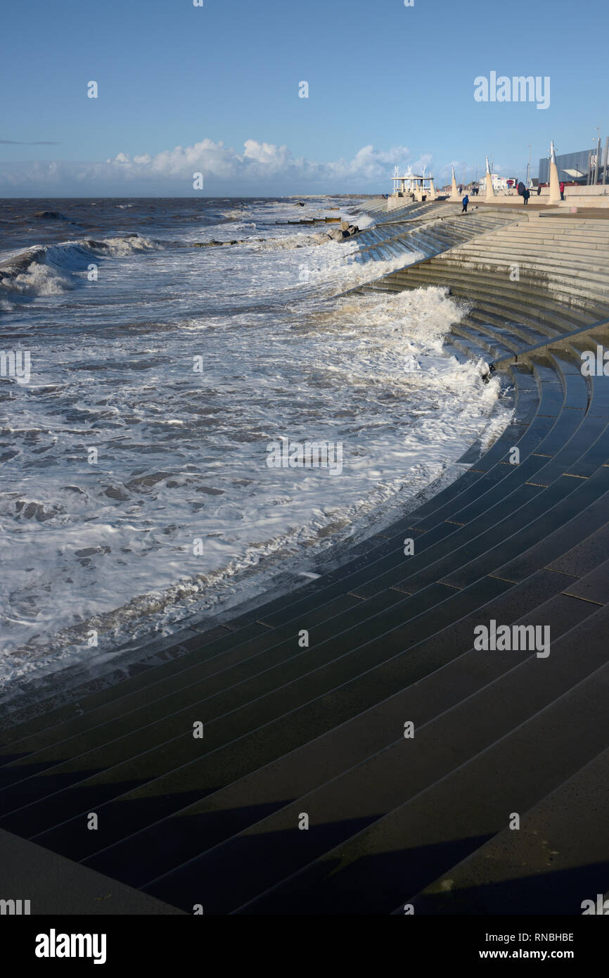 Coastal sea defences, concrete stepped revetment protects cleveleys ...