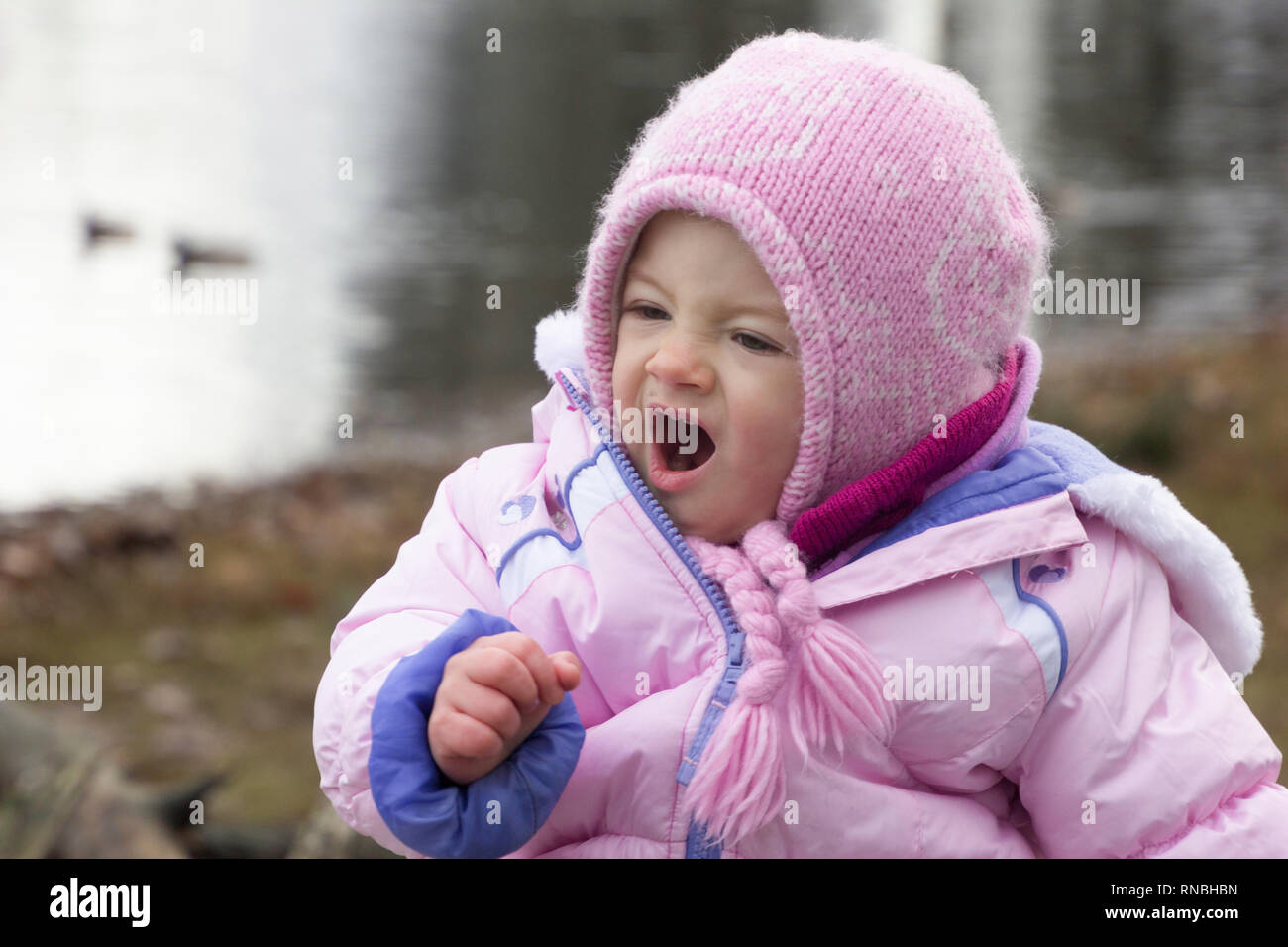 20 months old baby enjoying the nice weather outside. screaming toddler ...