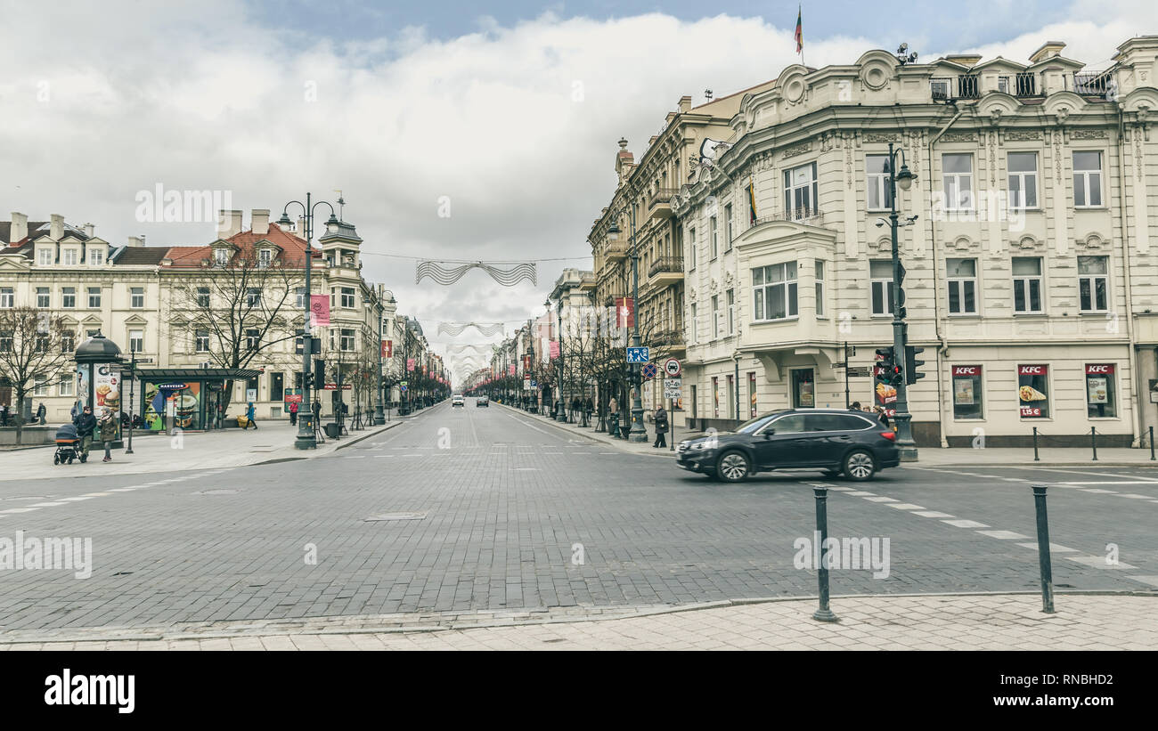 Vilnius, Lithuania - March, 11, 2017: Street view main shopping street ...