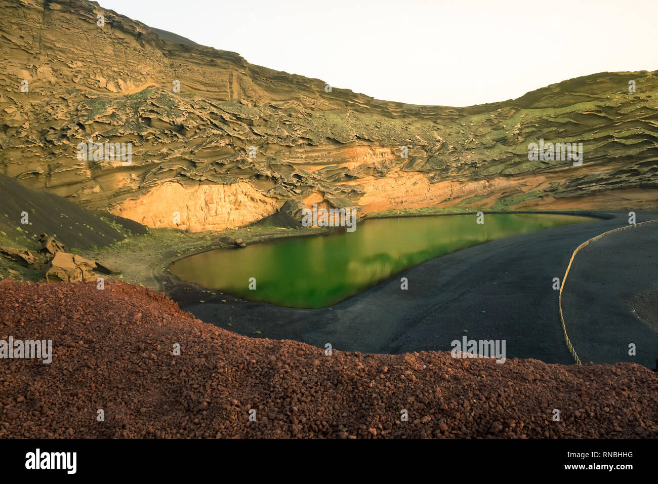 Laguna de los Clicos or green lagoon, El Golfo in Lanzarote, Canary ...