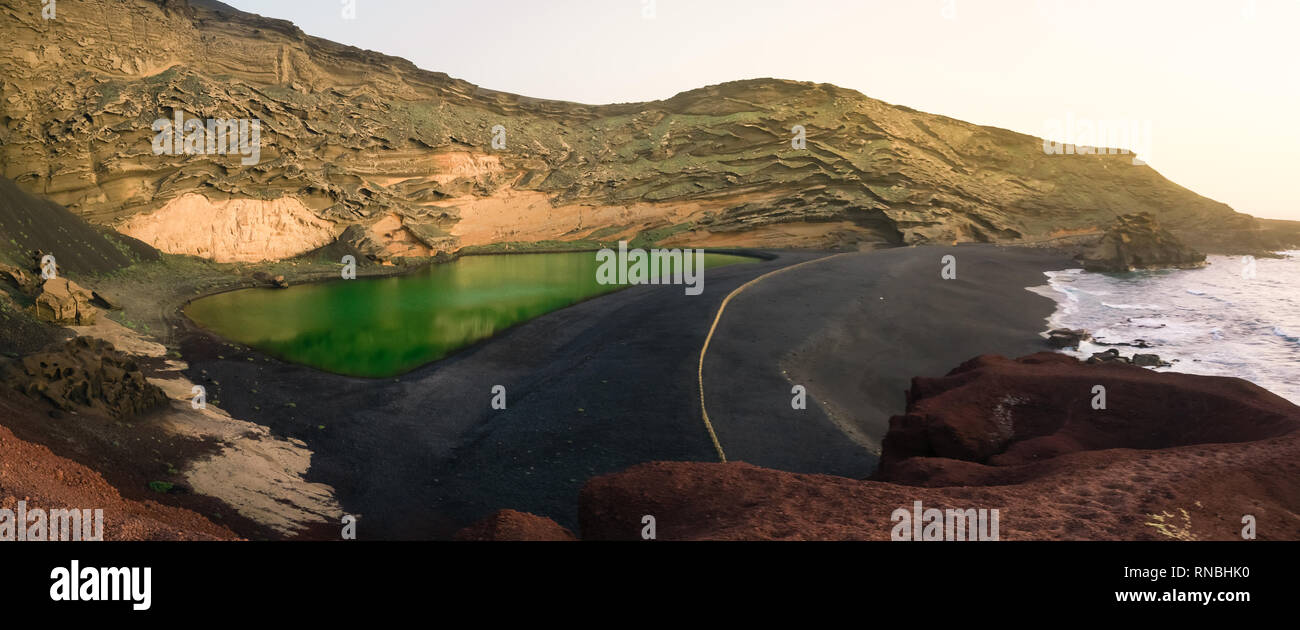 Laguna de los Clicos or green lagoon, El Golfo in Lanzarote, Canary ...