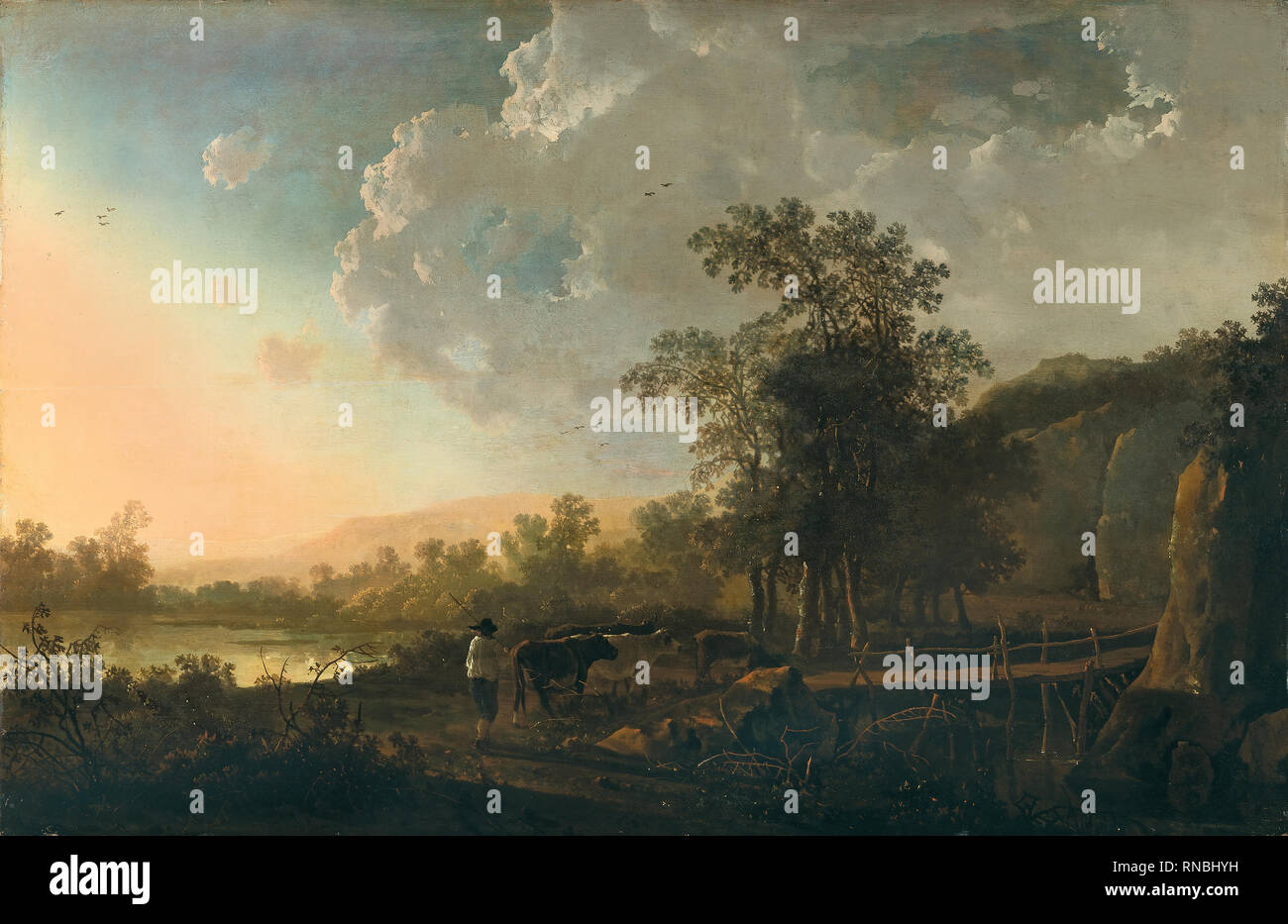 Aelbert Jacobsz. Cuyp (Dordrecht, 1620-1691). Landscape with a Sunset ...