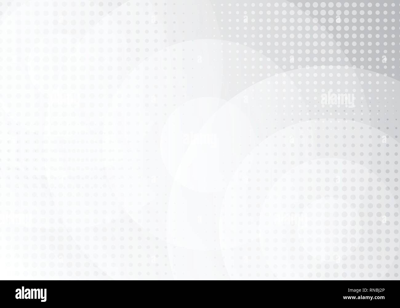 Abstract white circles overlay layers with halftone effect on gray ...