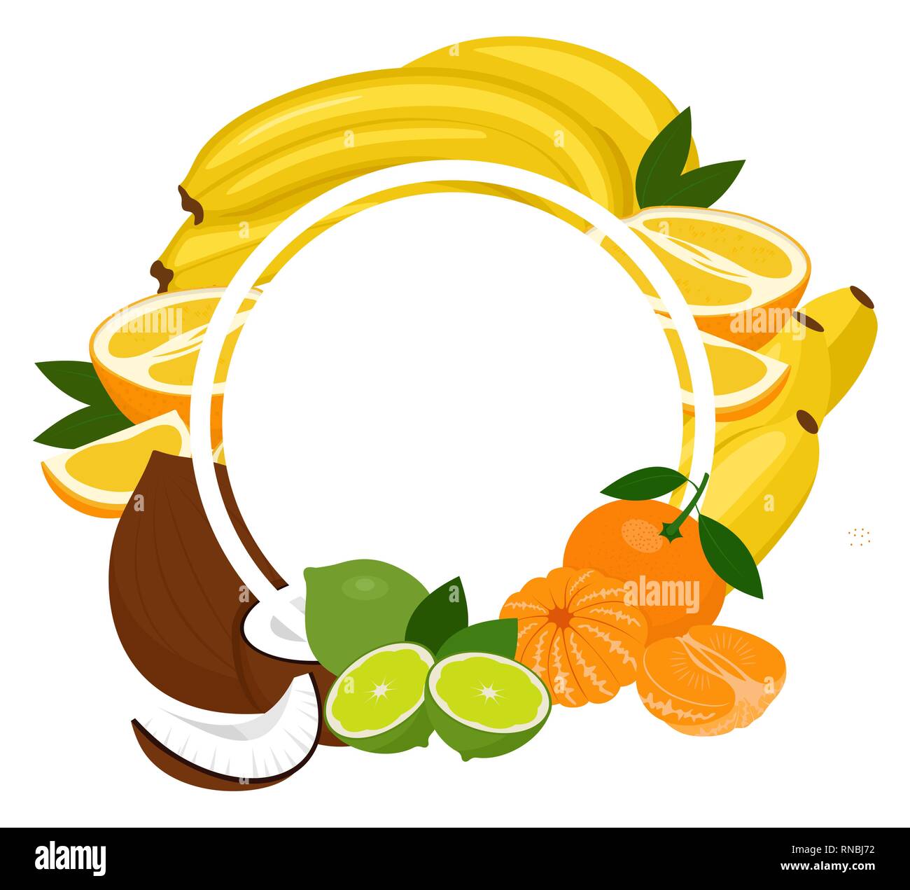 Fruits tropical background frame. Assorted fruits arranged in a circle ...