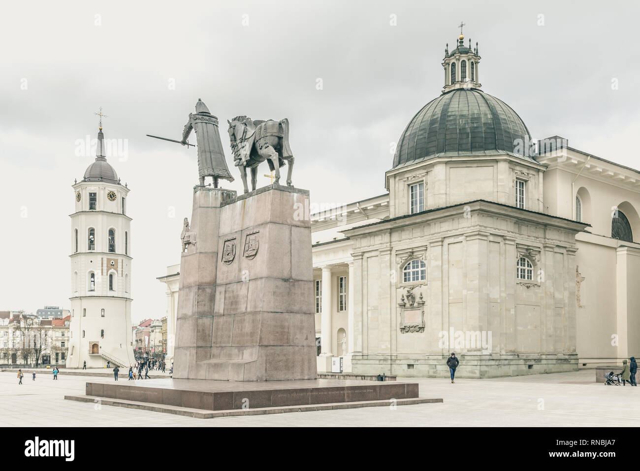 Statue of Grand Duke Gediminas on the Cathedral Square in the old town ...