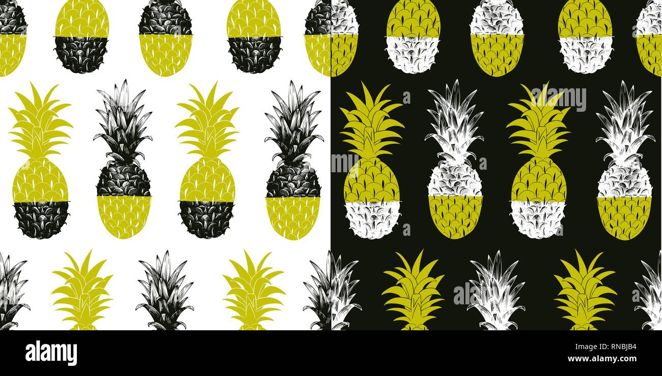 Collage seamless pattern with pineapple. Vector tropical summer fruit ...