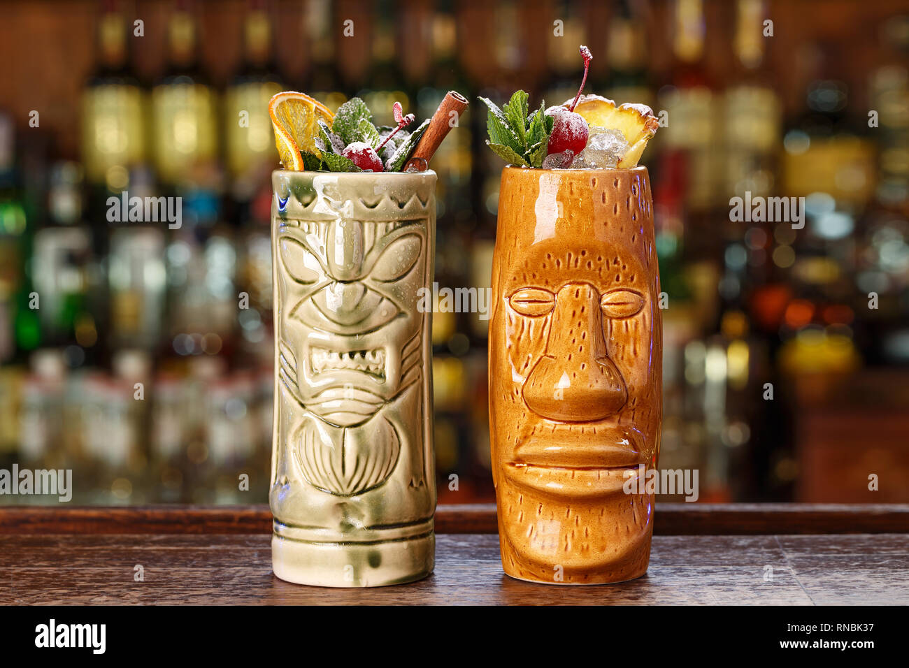 Summer refreshing cocktails Rio Punch and Mai Tai with ice on the basis ...