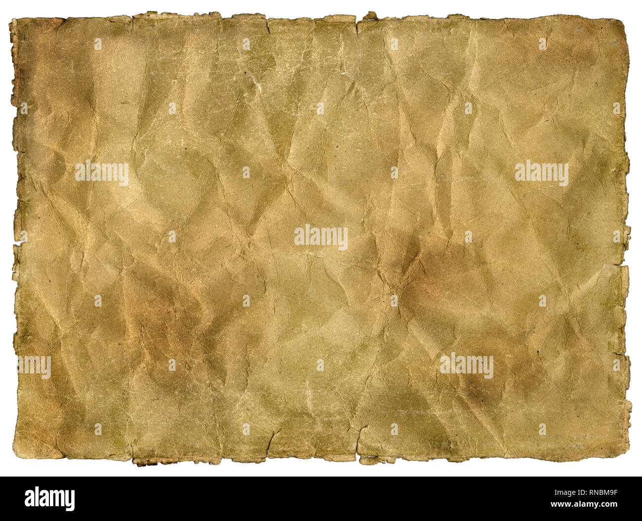Background, old yellowed and stained sheet of paper on a white ...
