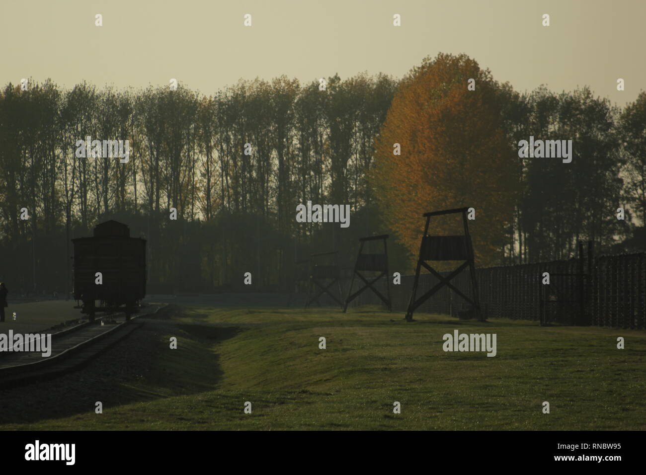 Birkenau Auschwitz Concentration Camp Train Carriage on railway line ...