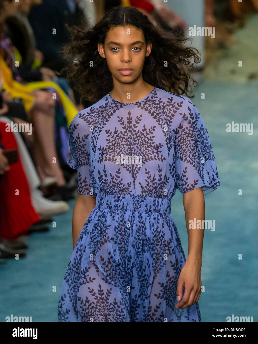 New York, New York - February 11, 2019: Alyssa Traore walks the runway ...