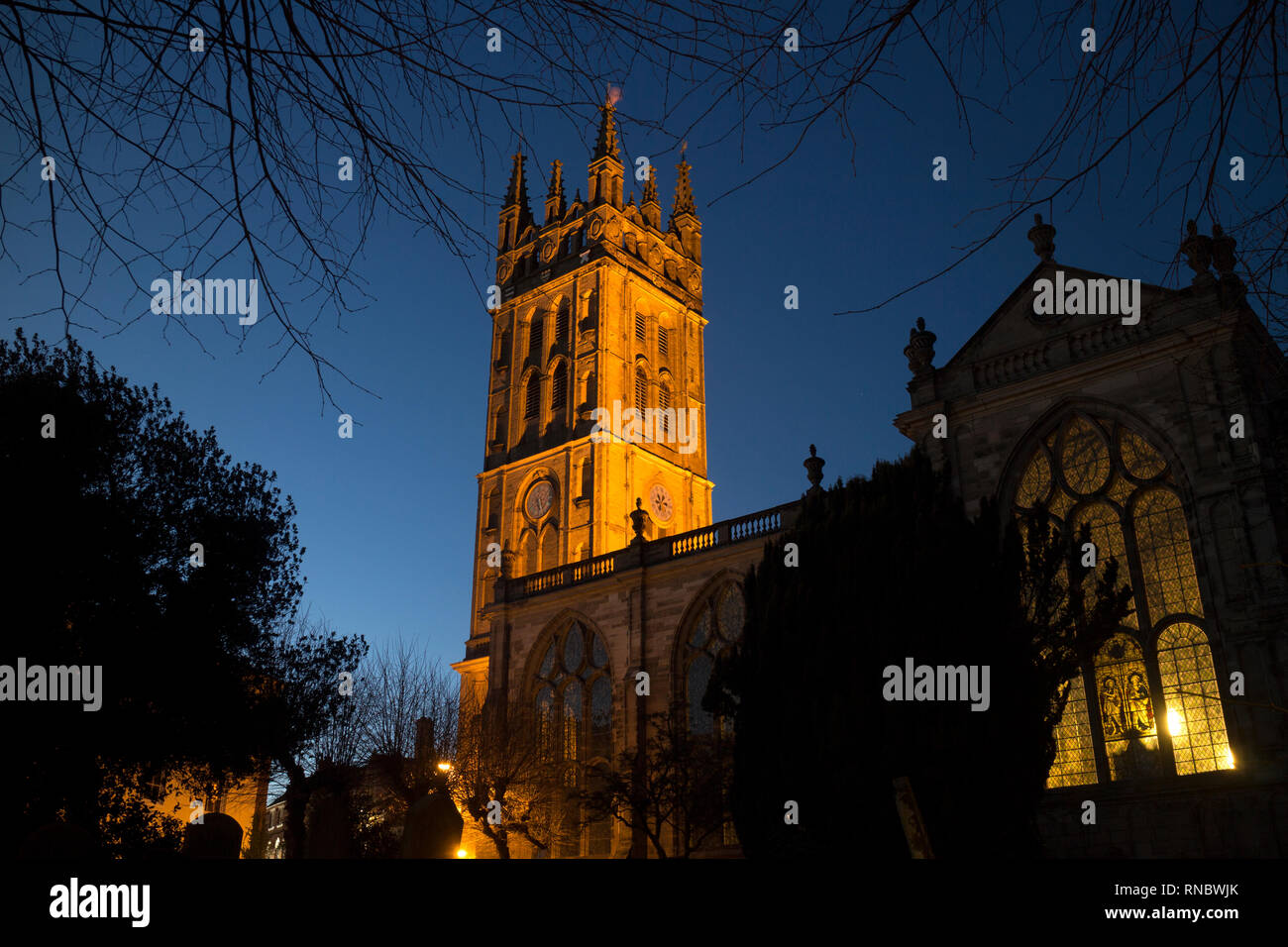 St. Mary`s Church at dusk, Warwick, Warwickshire, England, UK Stock ...