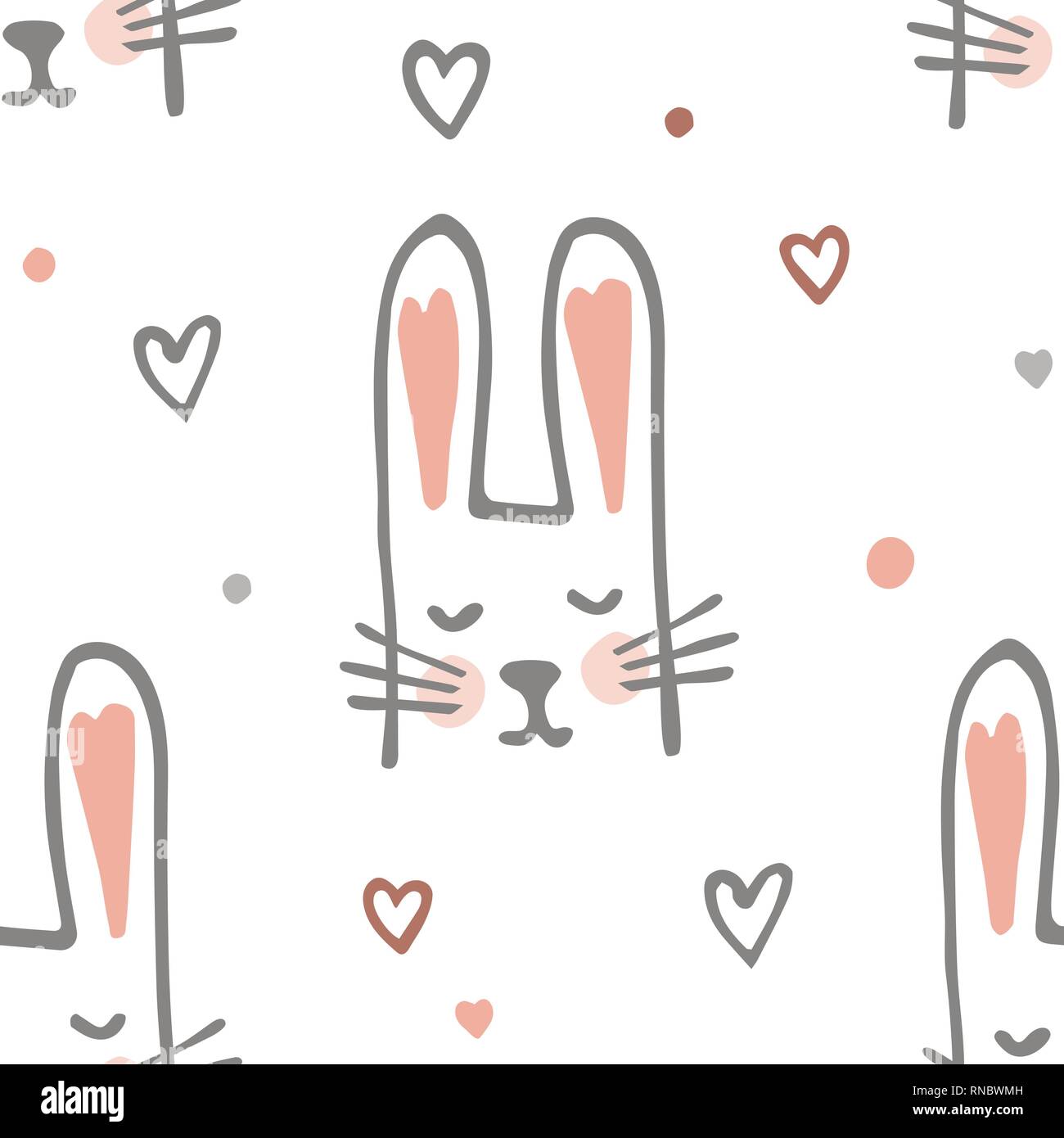 Cute Cartoon Baby Rabbit or Bunny Seamless Pattern. Vector Illustration ...