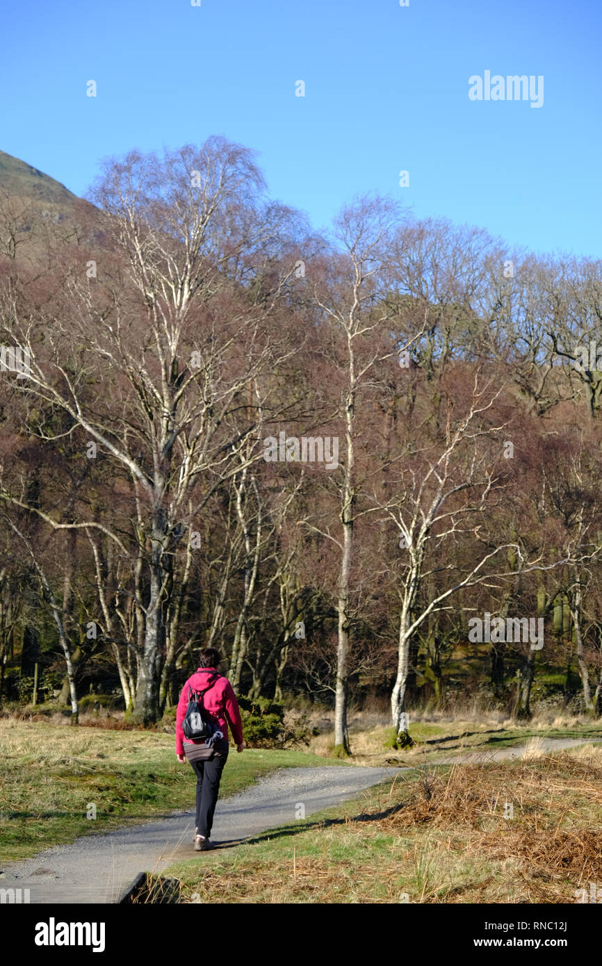 Woman walking along a path, part of the Circular walk around Derwent ...