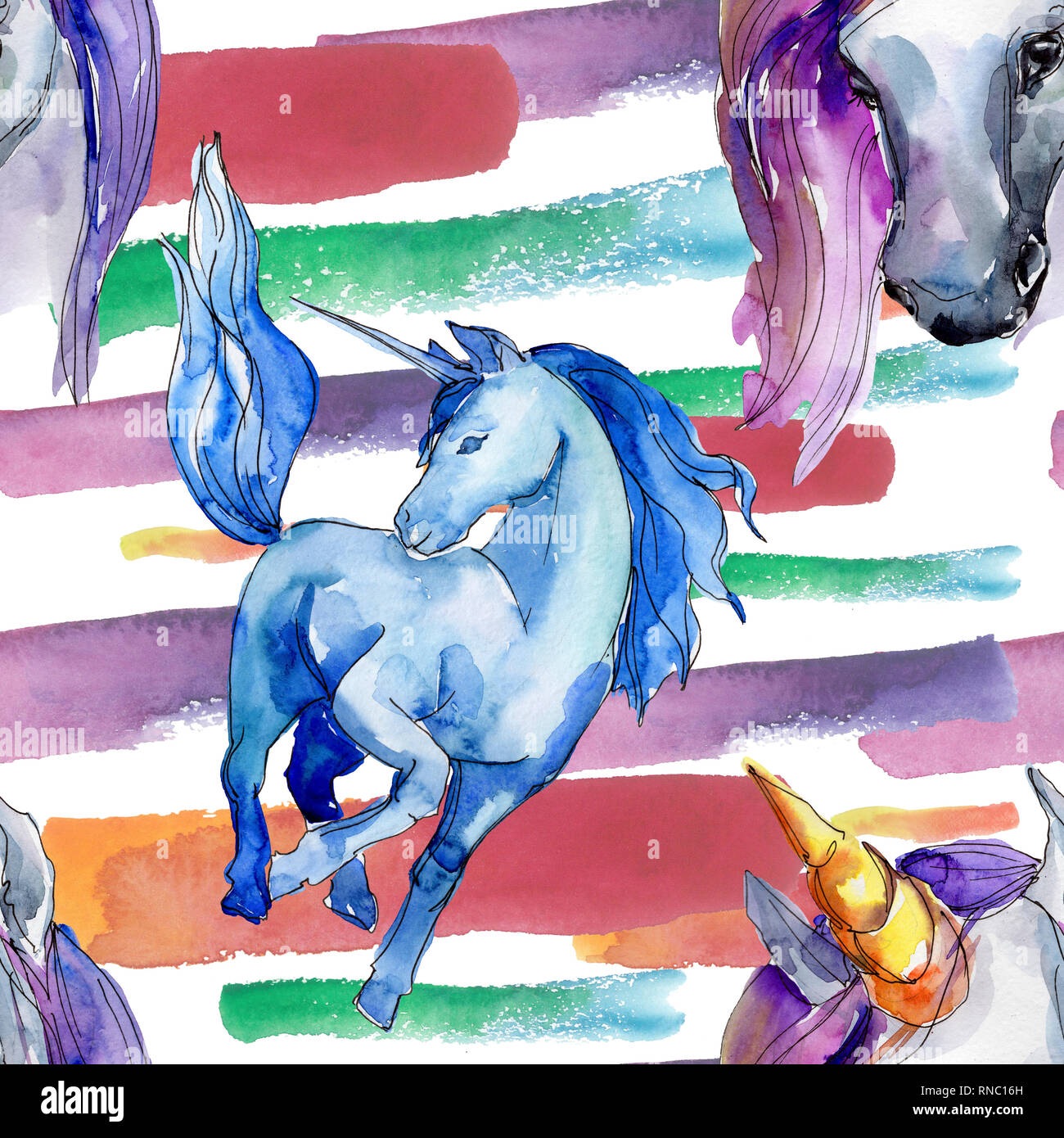 Cute unicorn horse. Fairytale children sweet dream. Watercolor ...