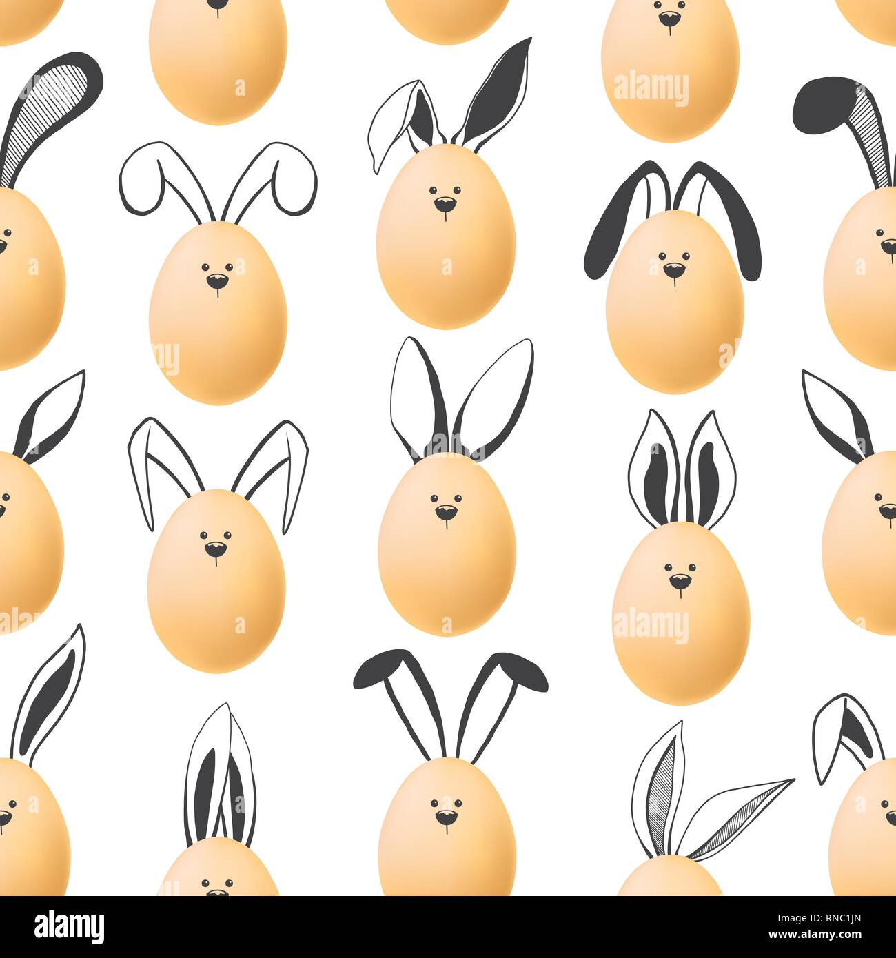 Seamless pattern with realistic eggs and hand drawn elements. Vector ...