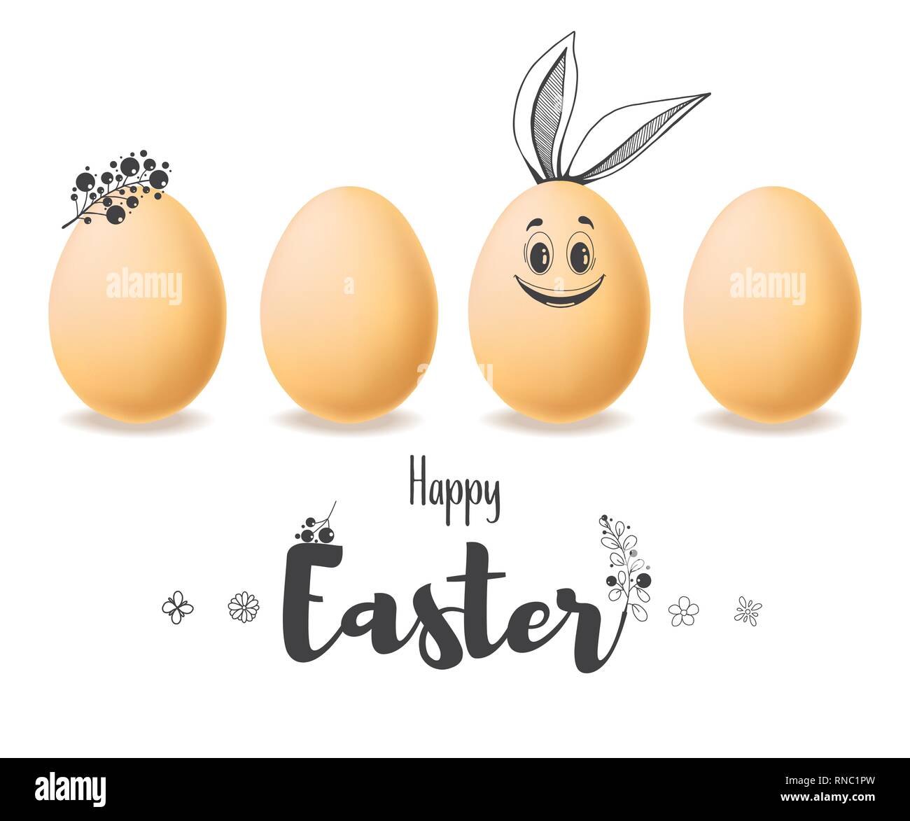 Realistic eggs with painted elements. Happy easter. Vector illustration ...