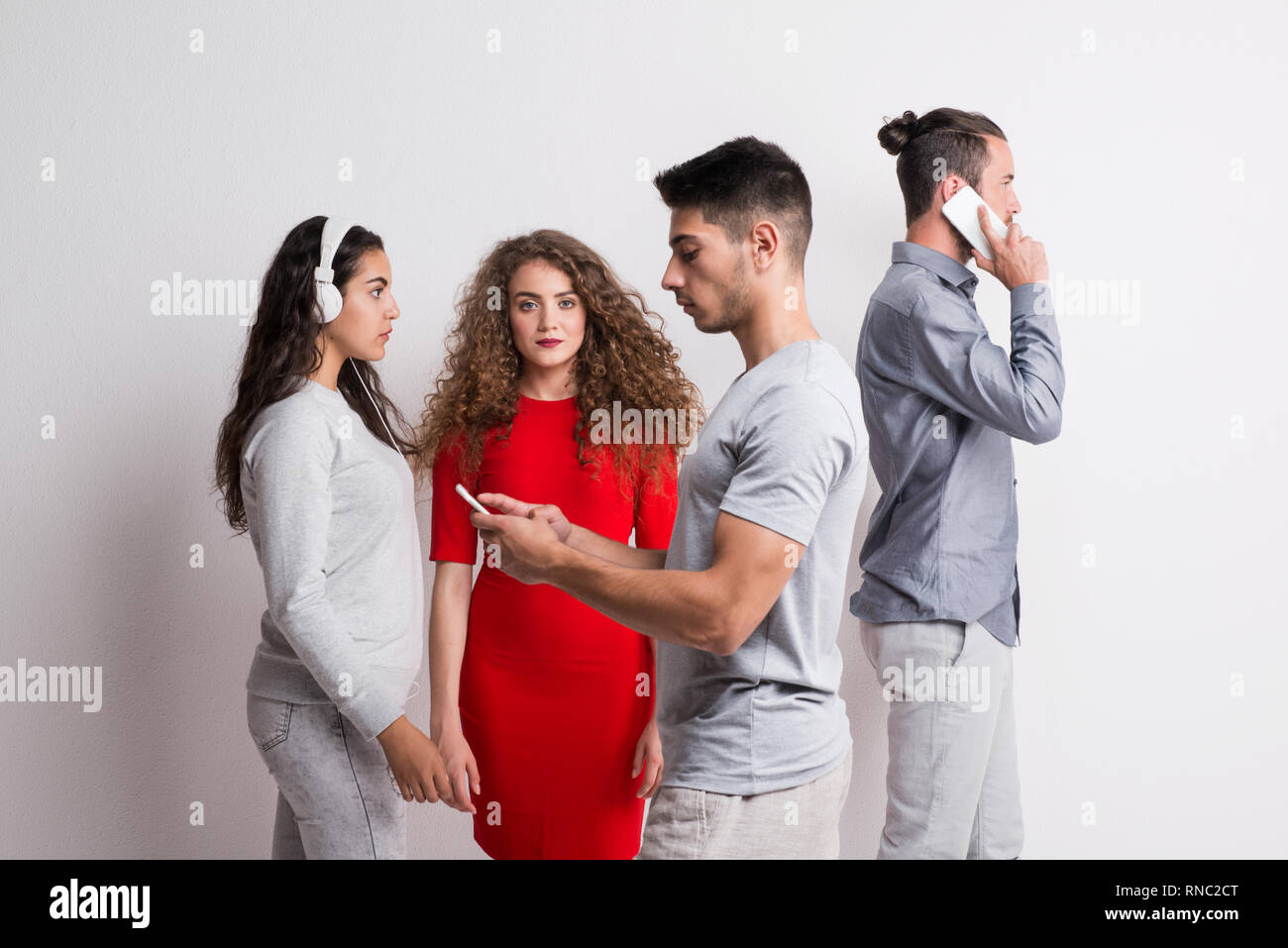 Young people in danger of addiction, stand out from the crowd concept ...