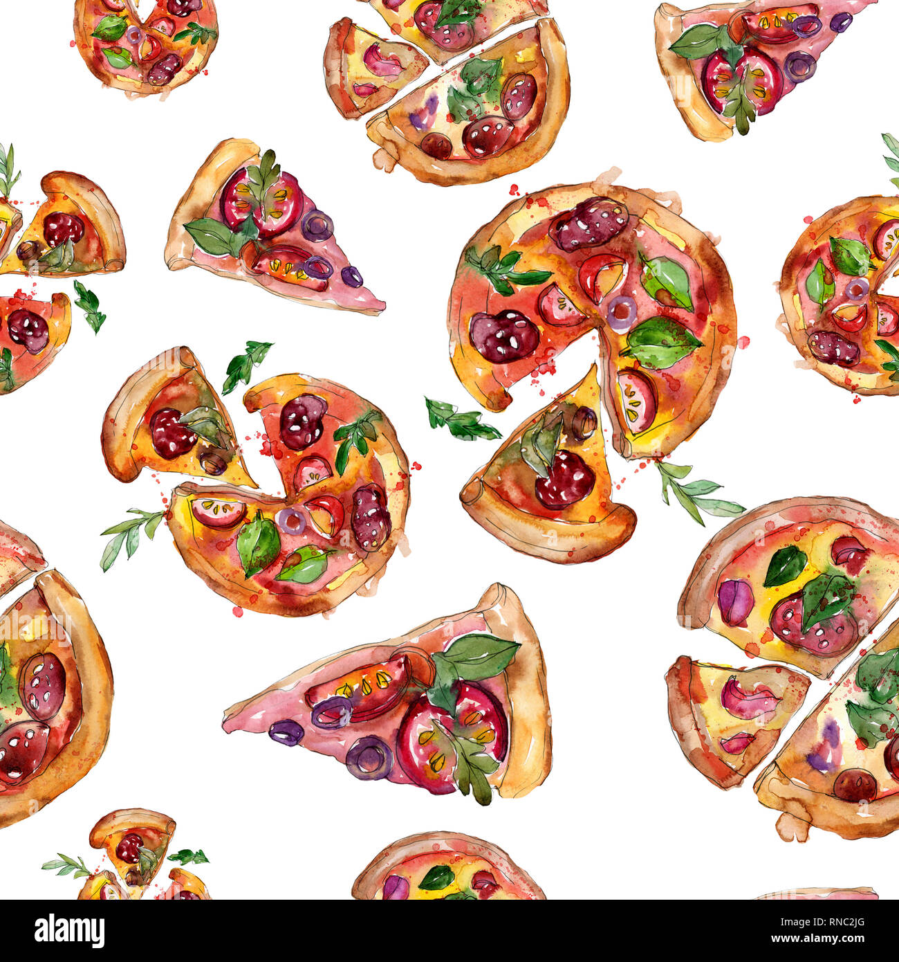 Fast food itallian pizza in a watercolor style isolated set ...