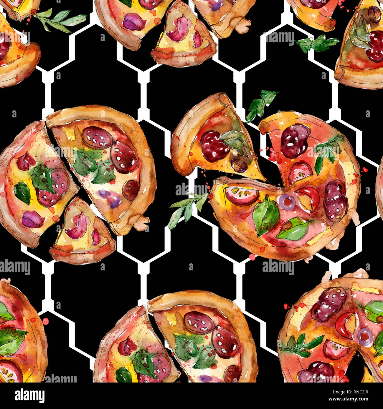 Fast food itallian pizza in a watercolor style isolated set ...