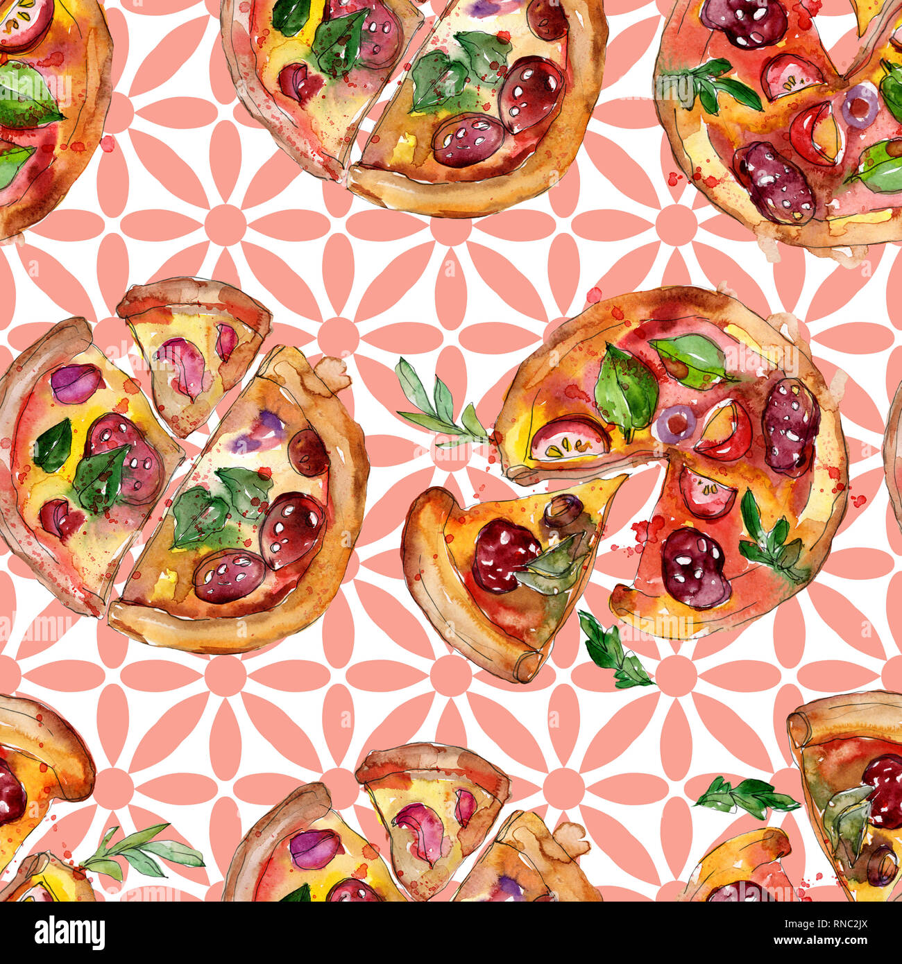 Fast food itallian pizza in a watercolor style isolated set ...