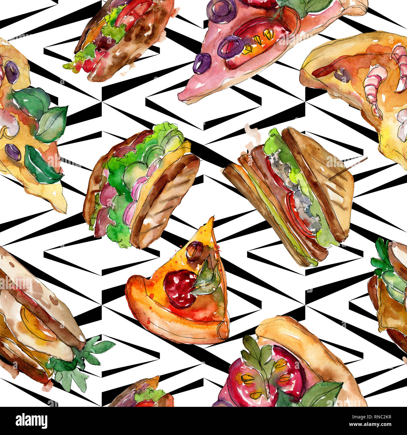 Fast food itallian pizza in a watercolor style isolated set ...