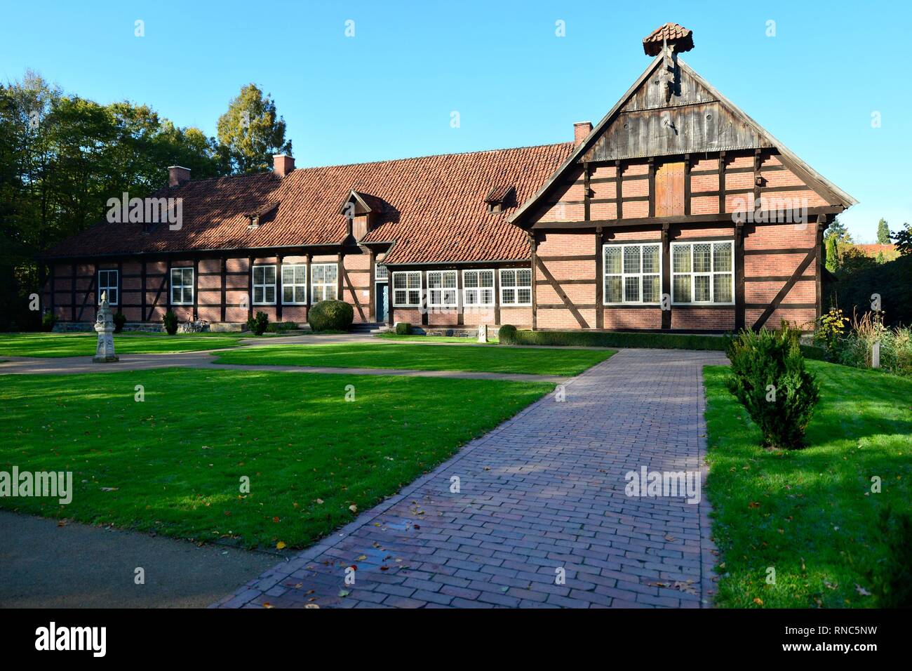 The historic manor house Arkenstede at the museum village in ...
