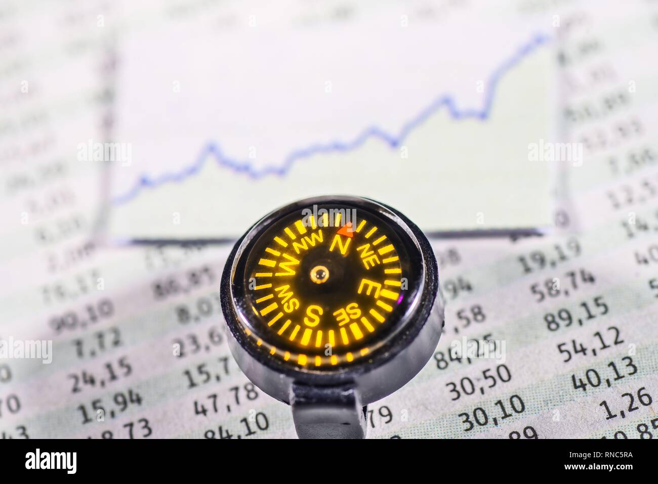 Needle of a compass points to the rising curve of a stock price | usage ...