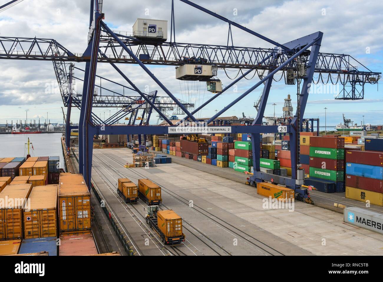 Loading Containers in the Container terminal in Teesport, Great Britain ...