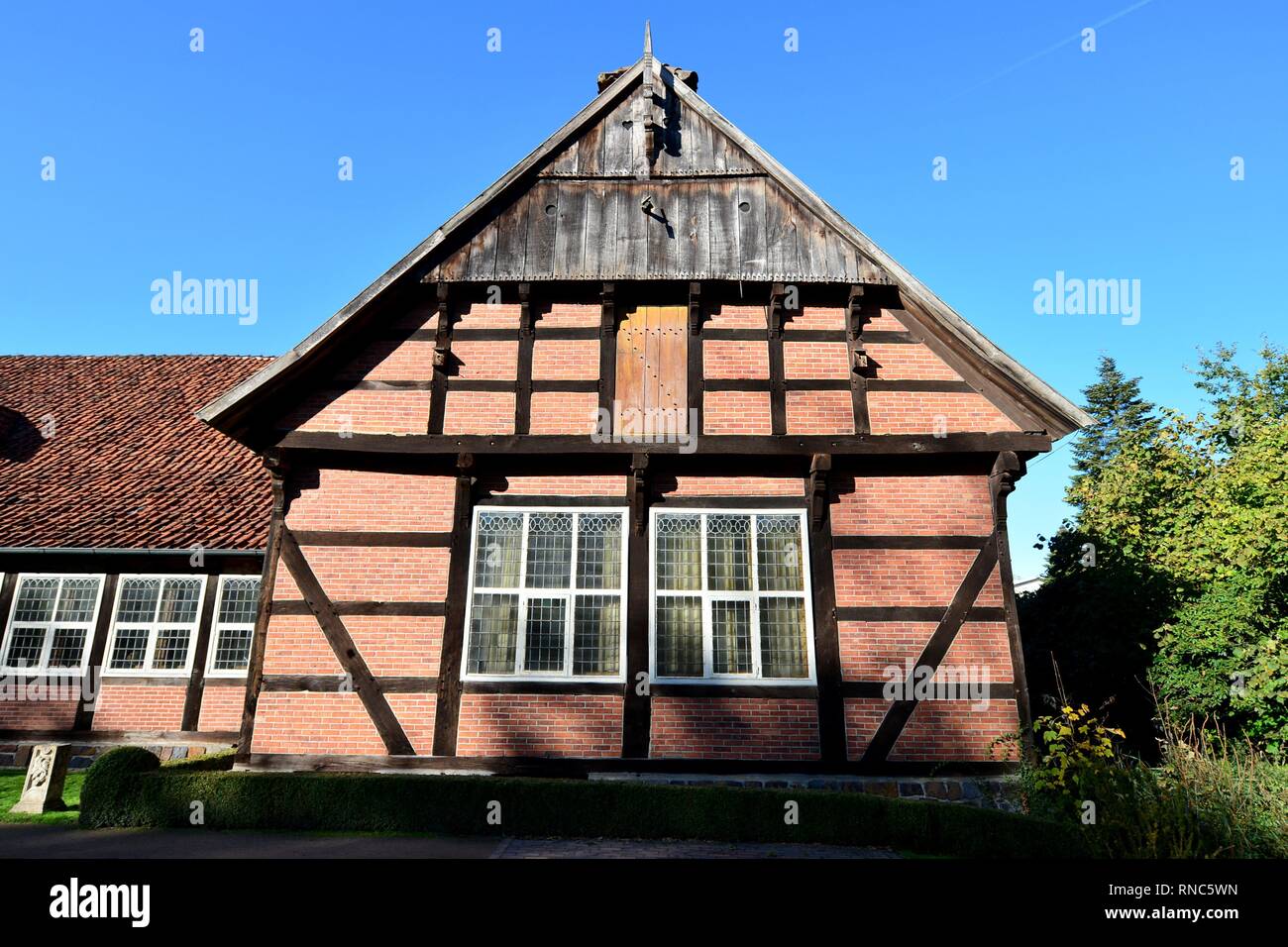 The historic manor house Arkenstede at the museum village in ...