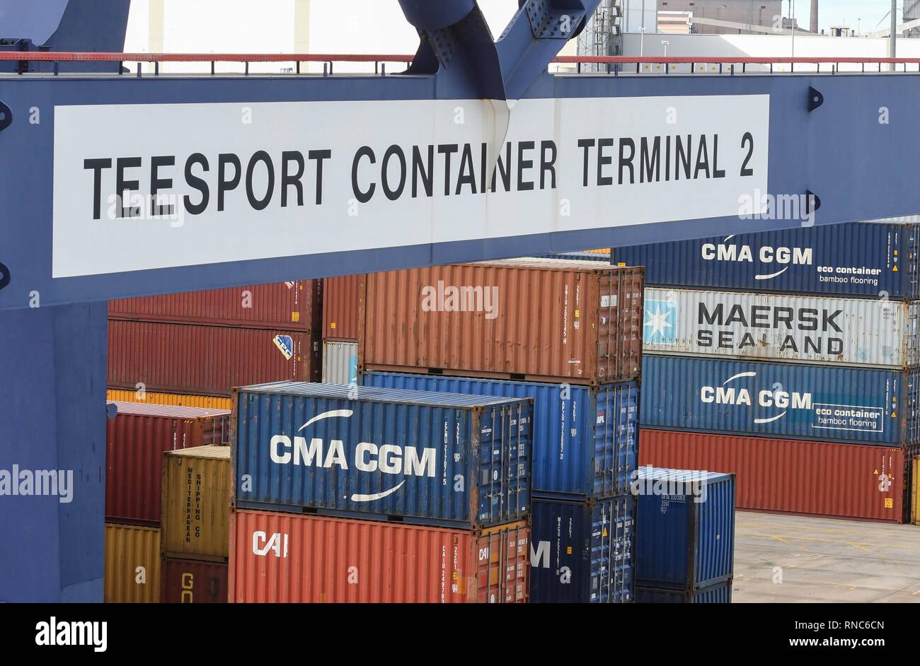 Loading Containers in the Container terminal in Teesport, Great Britain ...