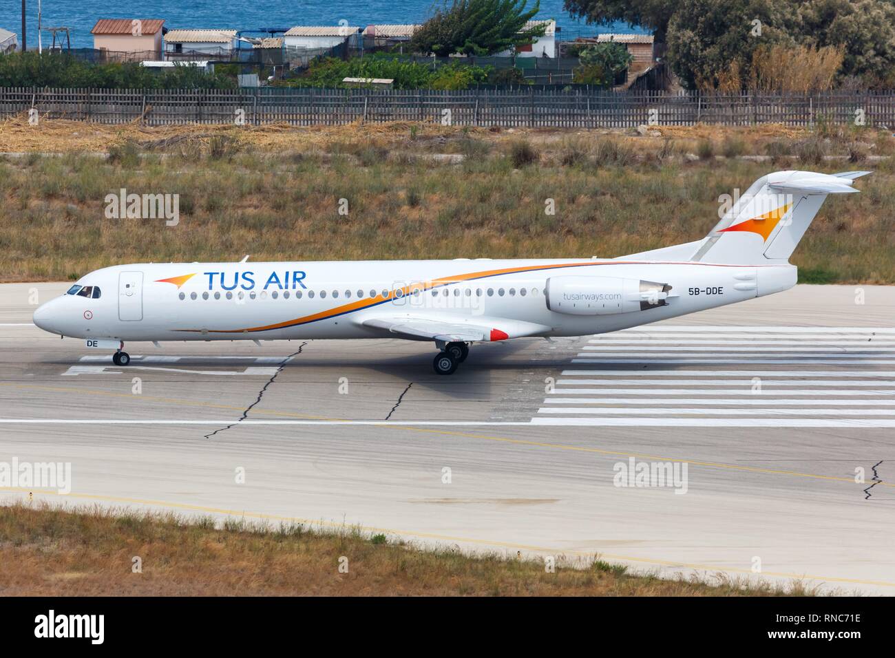 Rhodes, Greece – September 13, 2018: Tus Air Fokker 100 airplane at ...