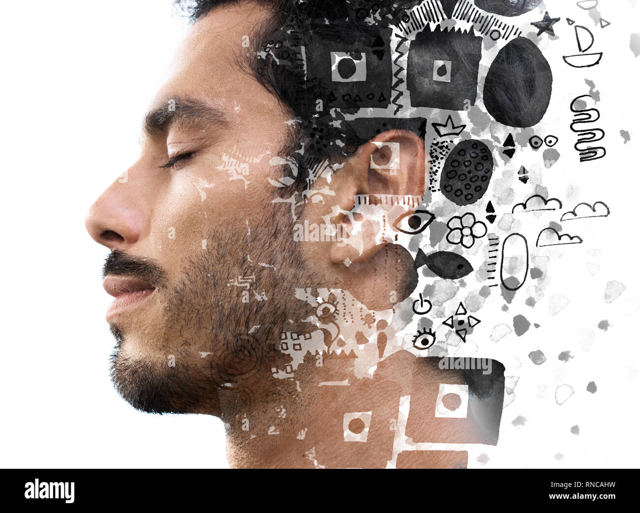 Portrait photography blends in with original artwork Stock Photo - Alamy