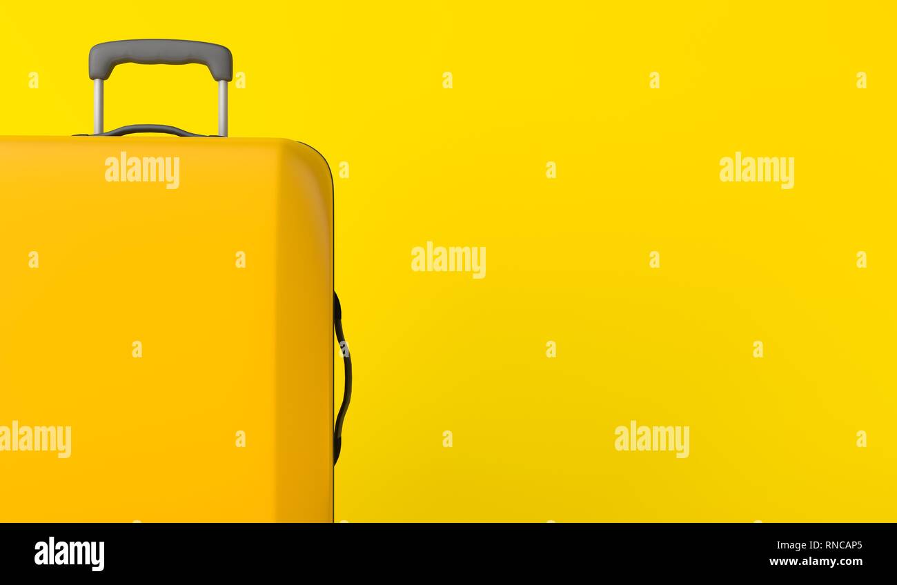 Yellow travel suitcase against a yellow background. 3D Rendering Stock ...