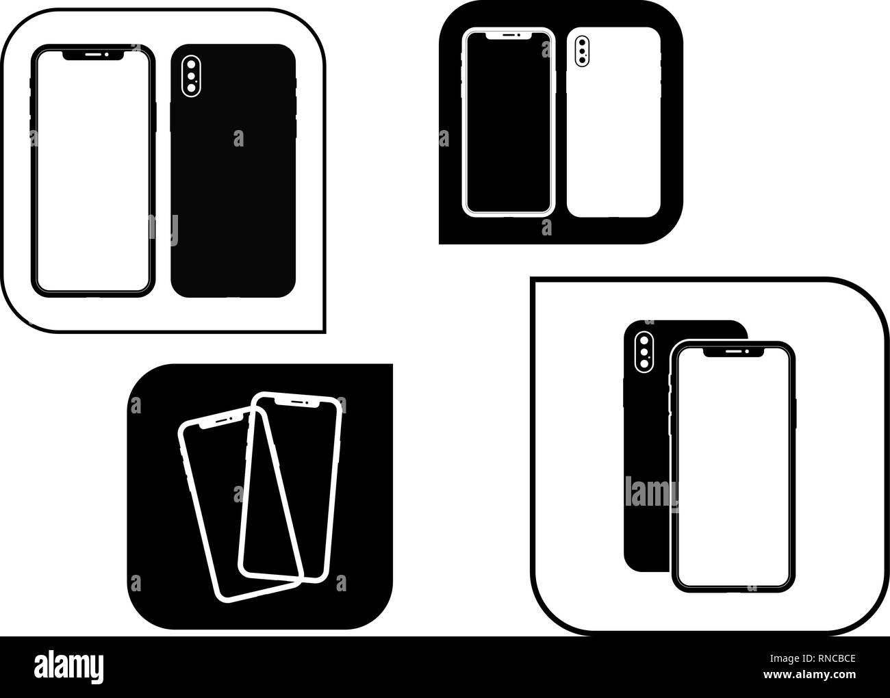 Stylish set of contour smartphones in the image of icons for ...