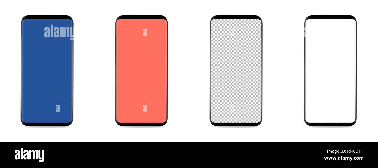 four isolated bezel-less smartphones Stock Photo - Alamy