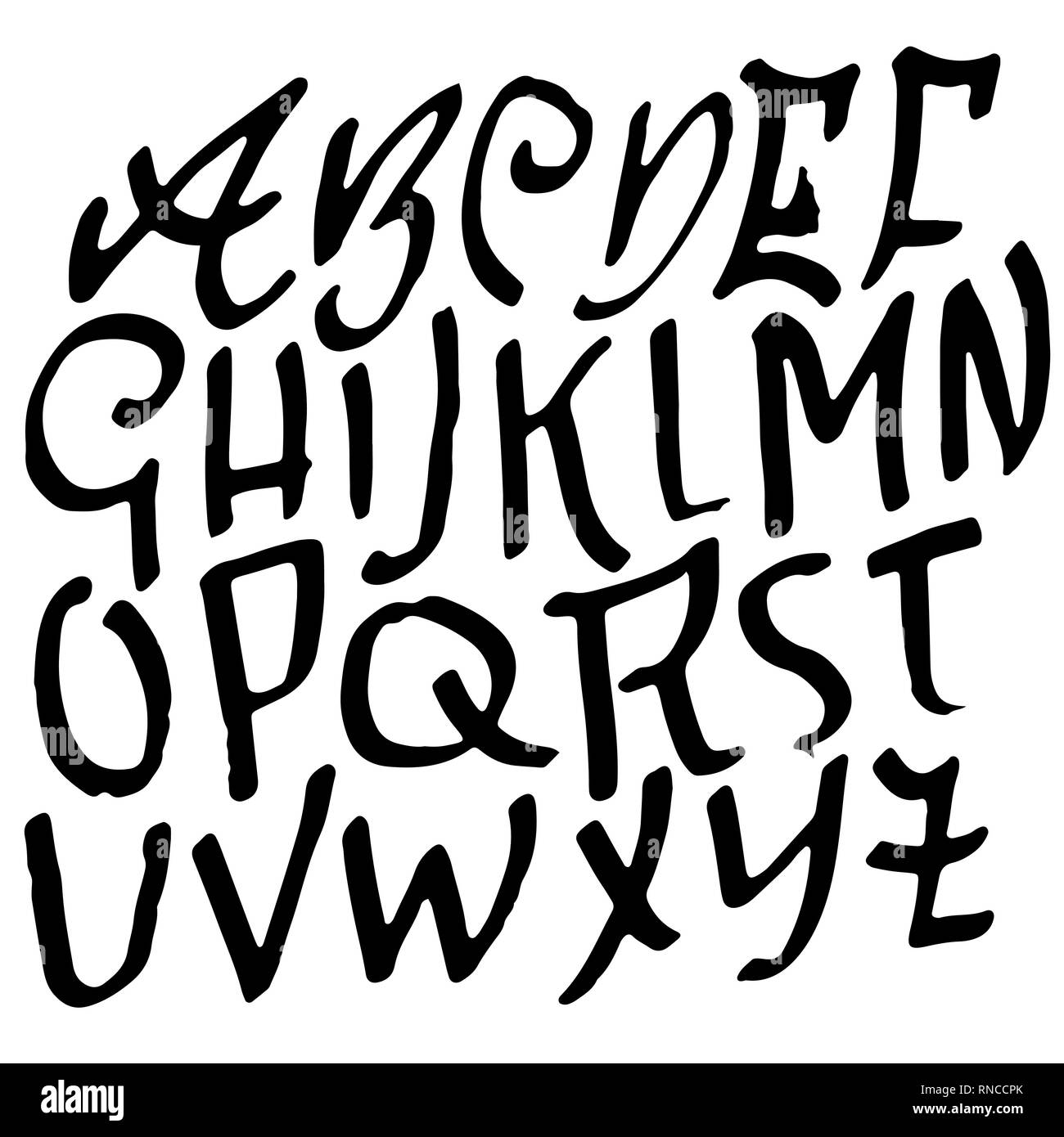 Simple alphabet letters. Handdrawn grunge ink font. Vector illustration ...