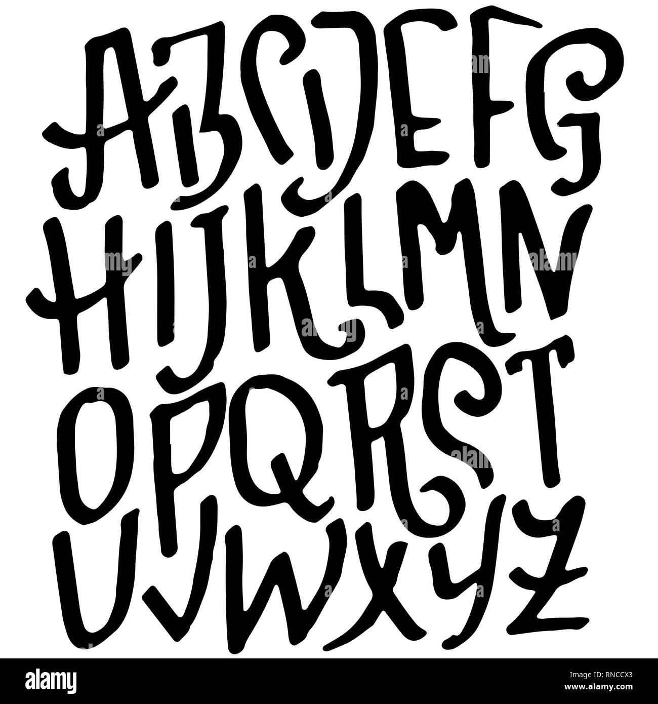 Simple alphabet letters. Handdrawn grunge ink font. Vector illustration ...
