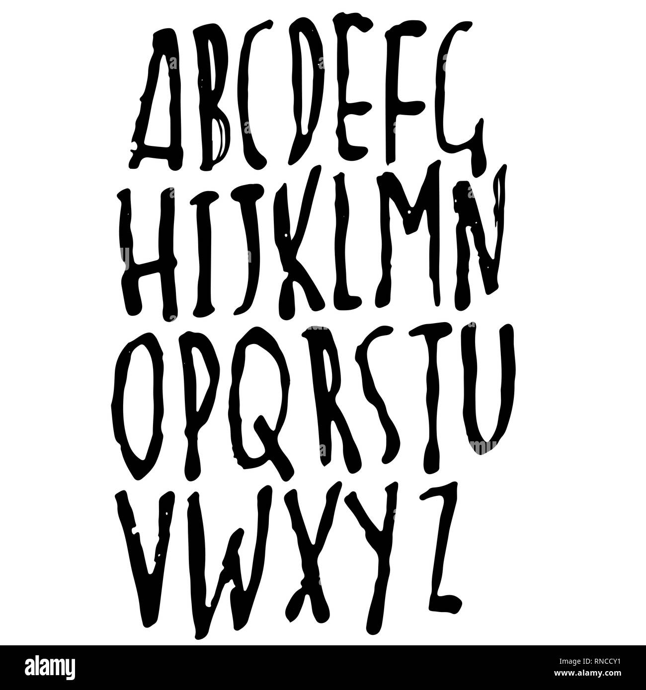 Simple alphabet letters. Handdrawn grunge ink font. Vector illustration ...