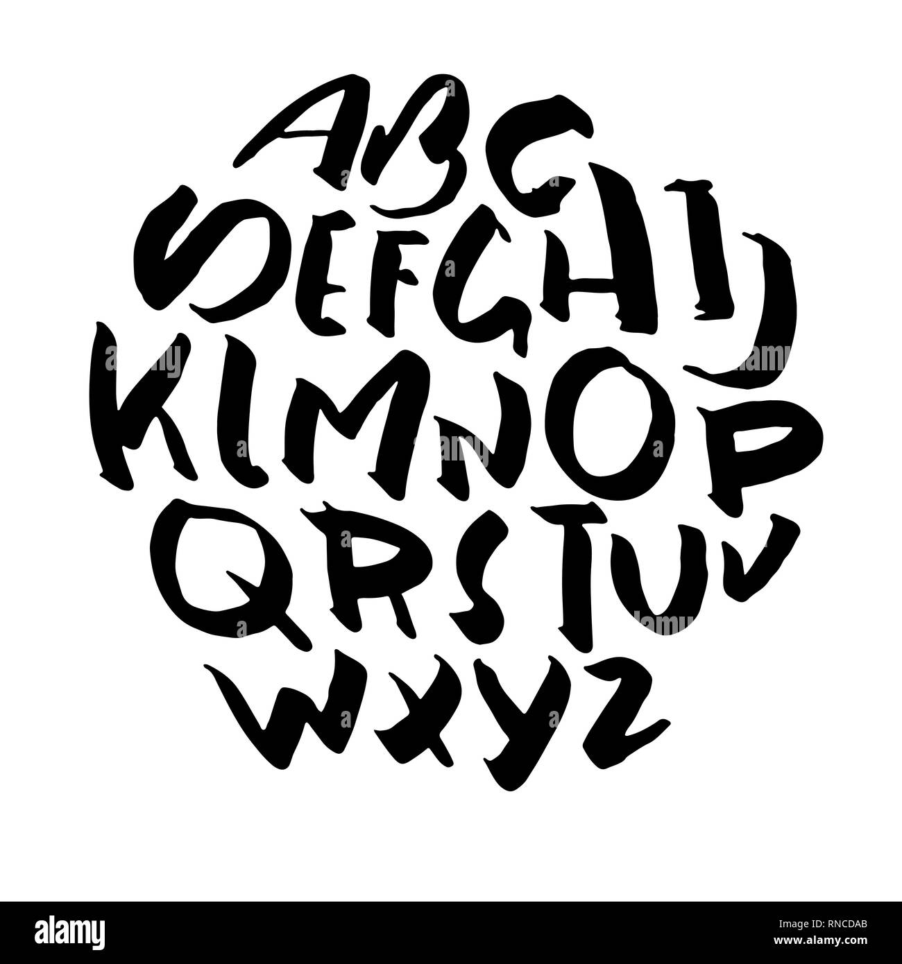 Simple alphabet letters. Handdrawn grunge ink font. Vector illustration ...