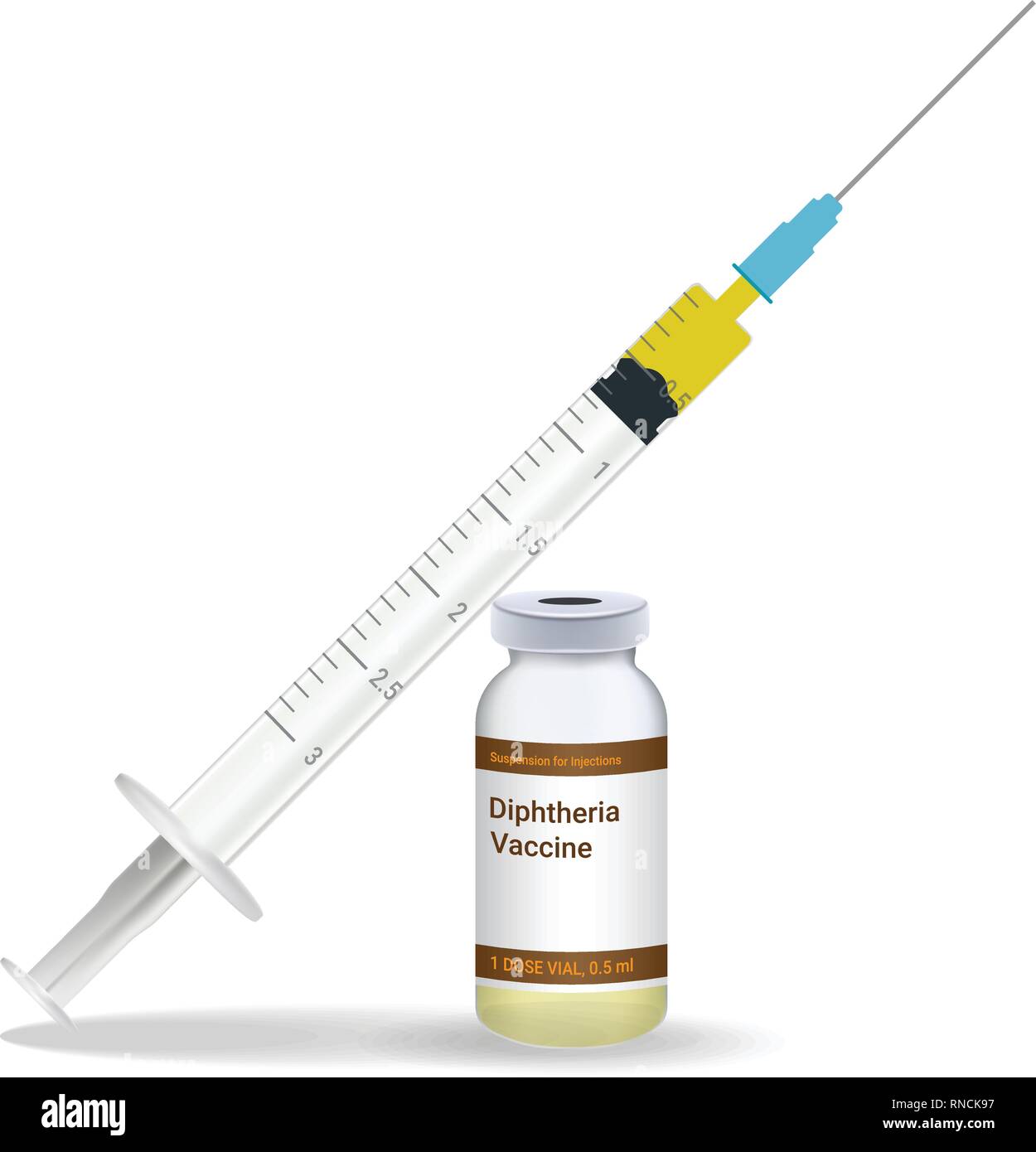 Immunization, Diphtheria Vaccine Syringe With Yellow Vaccine, Vial Of ...