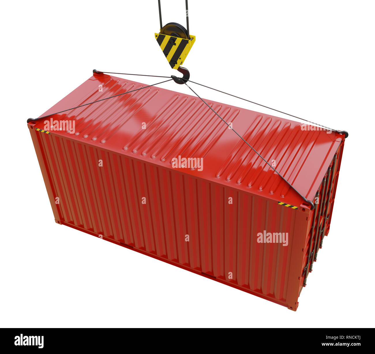 Service delivery - red cargo container hoisted by hook Stock Photo - Alamy