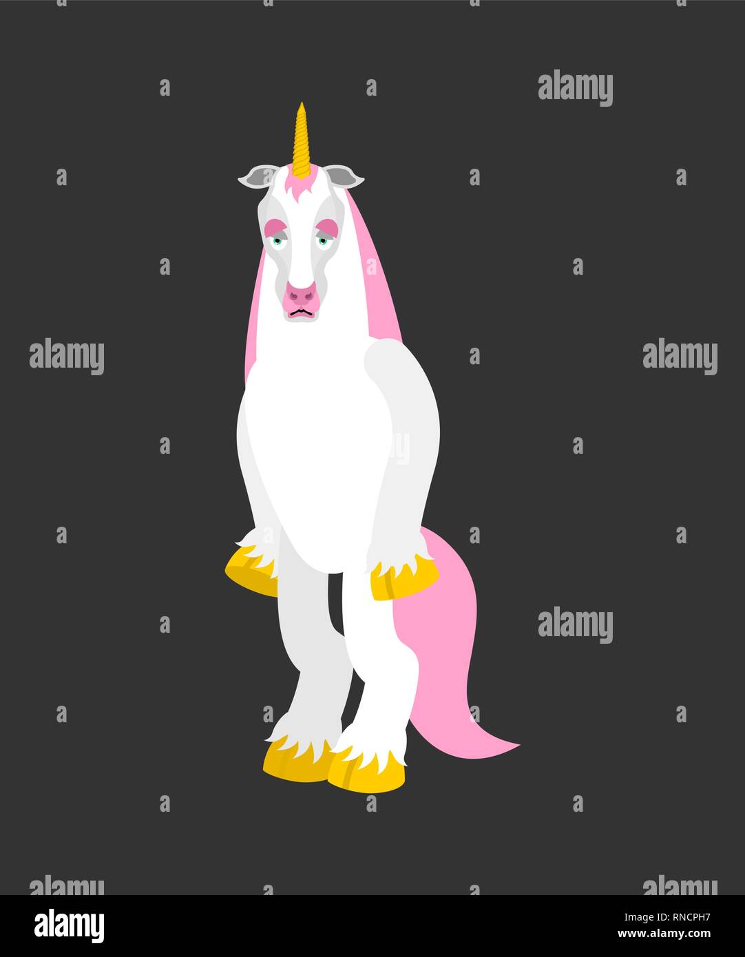 Unicorn sad. Magic horse sorrowful emotions. Fairy Beast dull. Vector ...