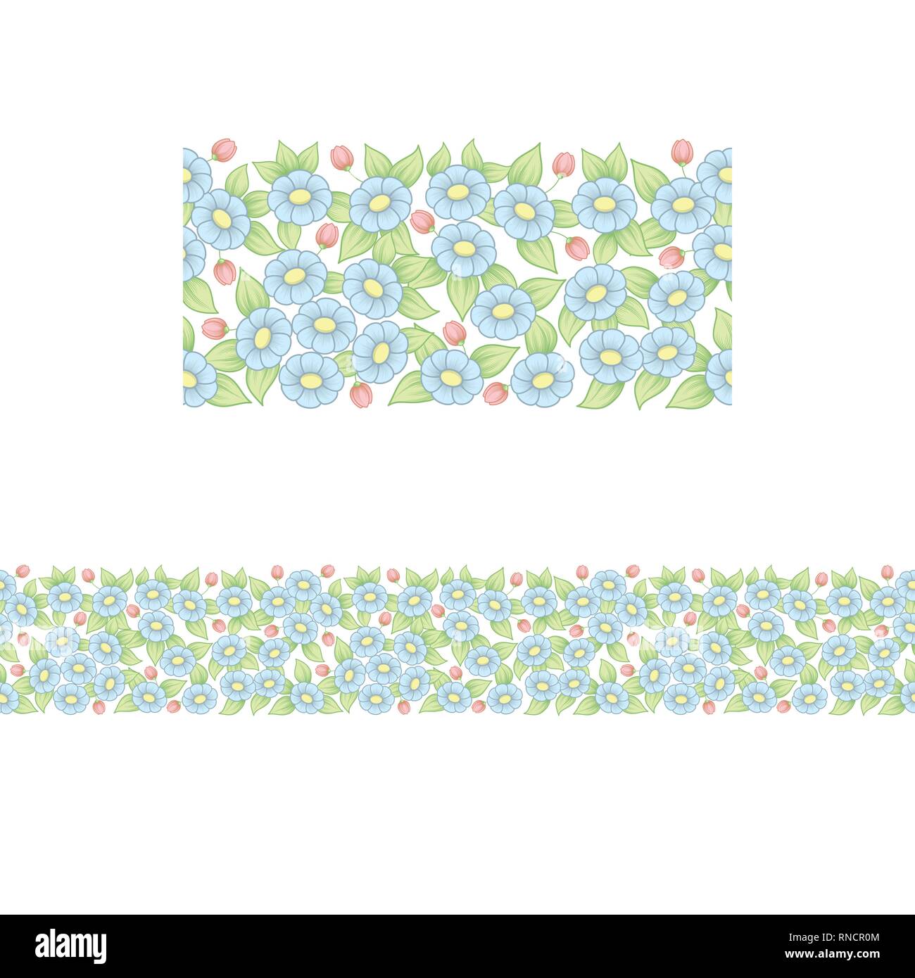 Seamless horizontal floral daisy pattern pastel colors isolated on ...