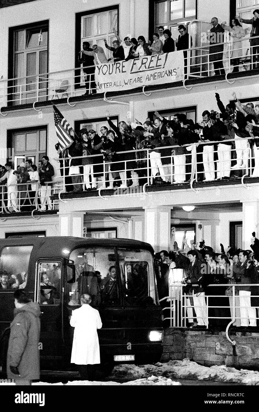 1981 - The 52 former hostages are welcomed and cheered by hospital ...