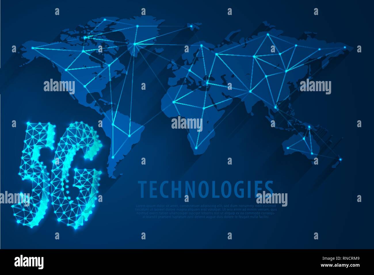 5G Global network technology blue background with world map, vector ...