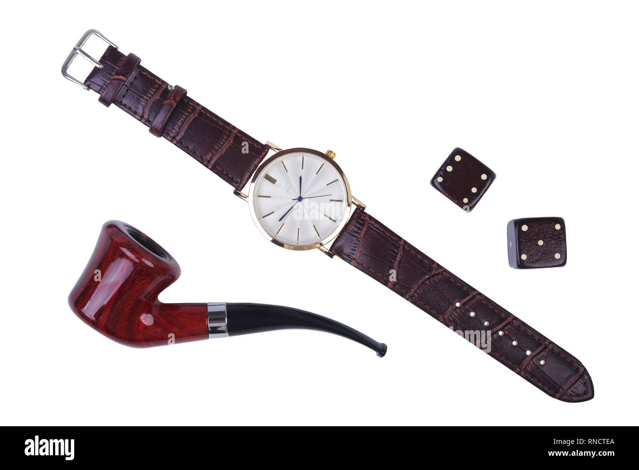 Men's accessories for business and rekreation. Watch, smoking pipe and ...