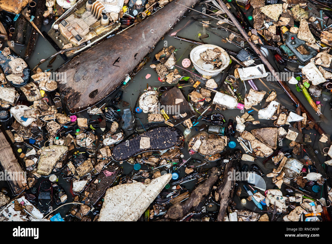Garbage in the river is destroy the environment. World Environment Day ...