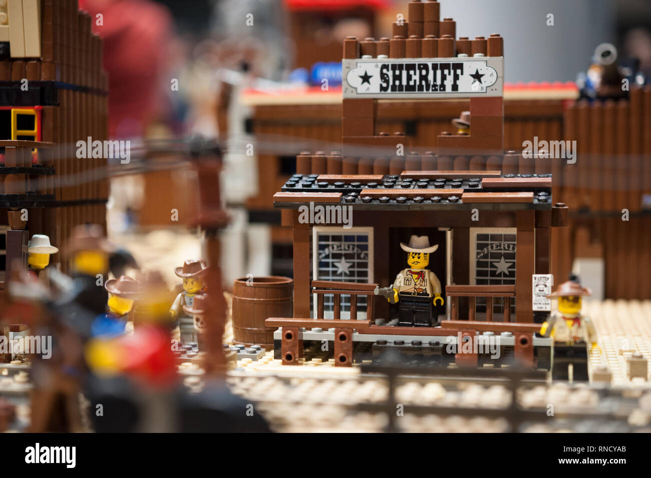 Detail of plastic model with armed sheriff on the office door Stock ...